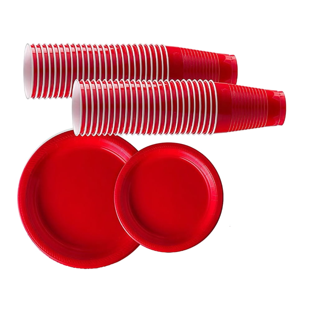 REOFLYUP Plastic Dinnerware Sets Disposable Plastic Tableware Set Red ...