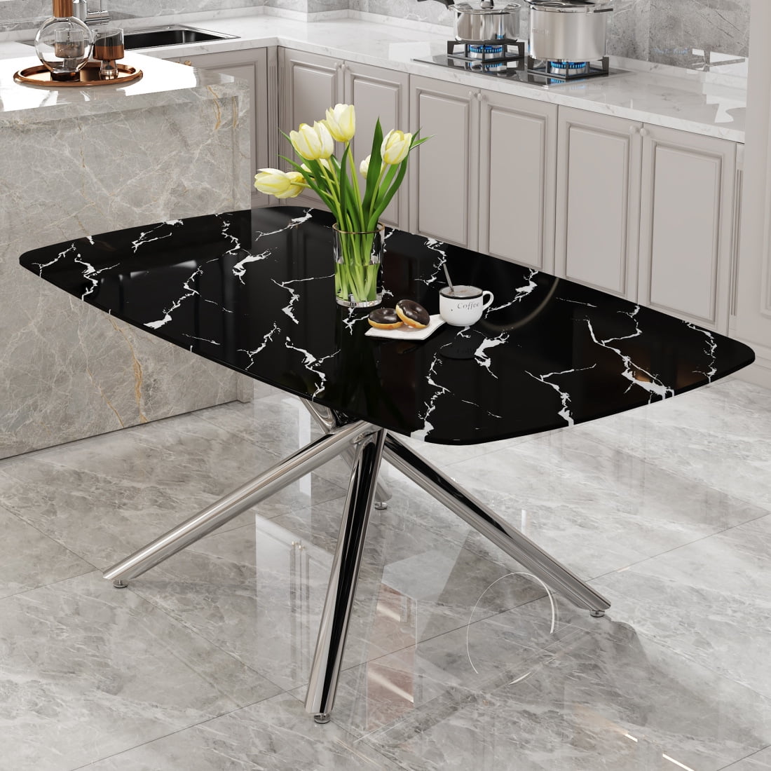 Dining Table, Kitchen Dining Room Tables with Modern Metal Leg Design ...