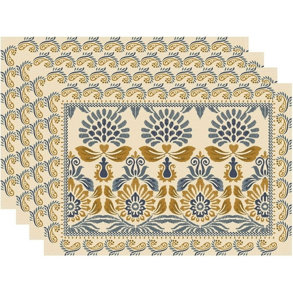 Dining Table Mats Set of 4 | Yellow-03 Block Printed Cotton Canvas ...