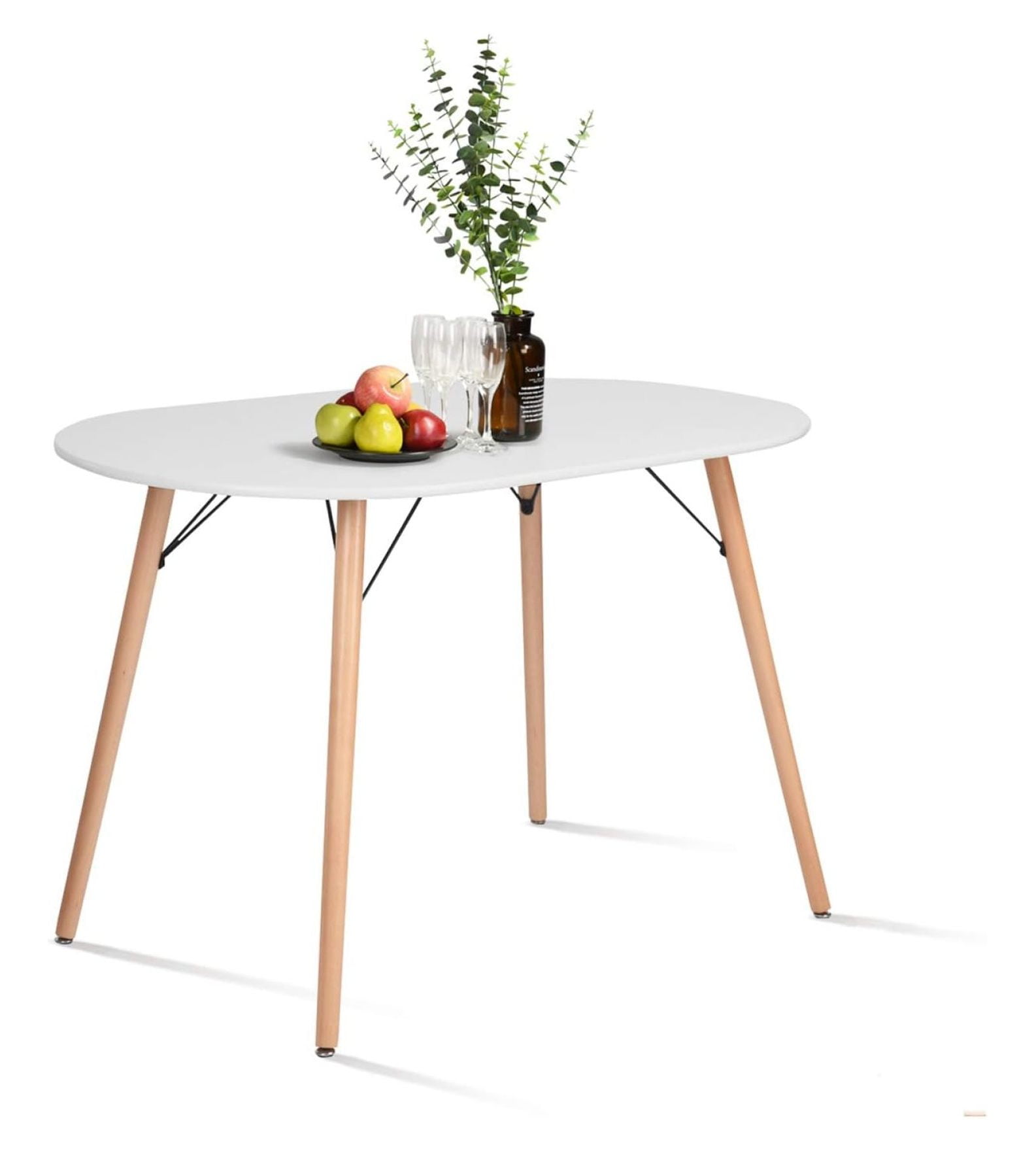 Dining Table Oval 47.2" Century Modern White Kitchen Dinner Table White ...