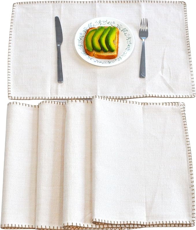 Dining Table Placemats With Decorative Stitched Edge Textured Organic ...