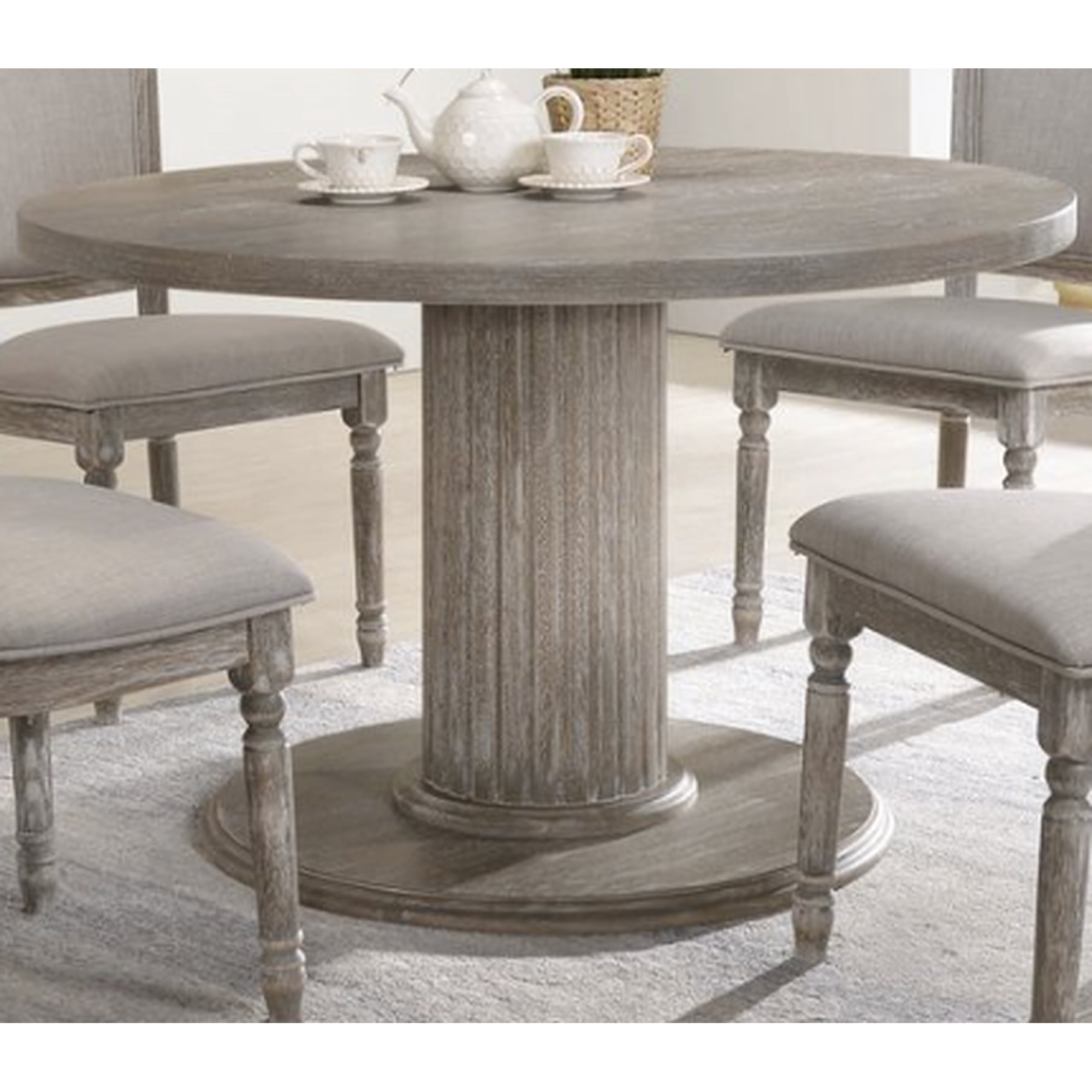 Dining Table In Reclaimed Gray Finish, Classic Round For Intimate Dine ...