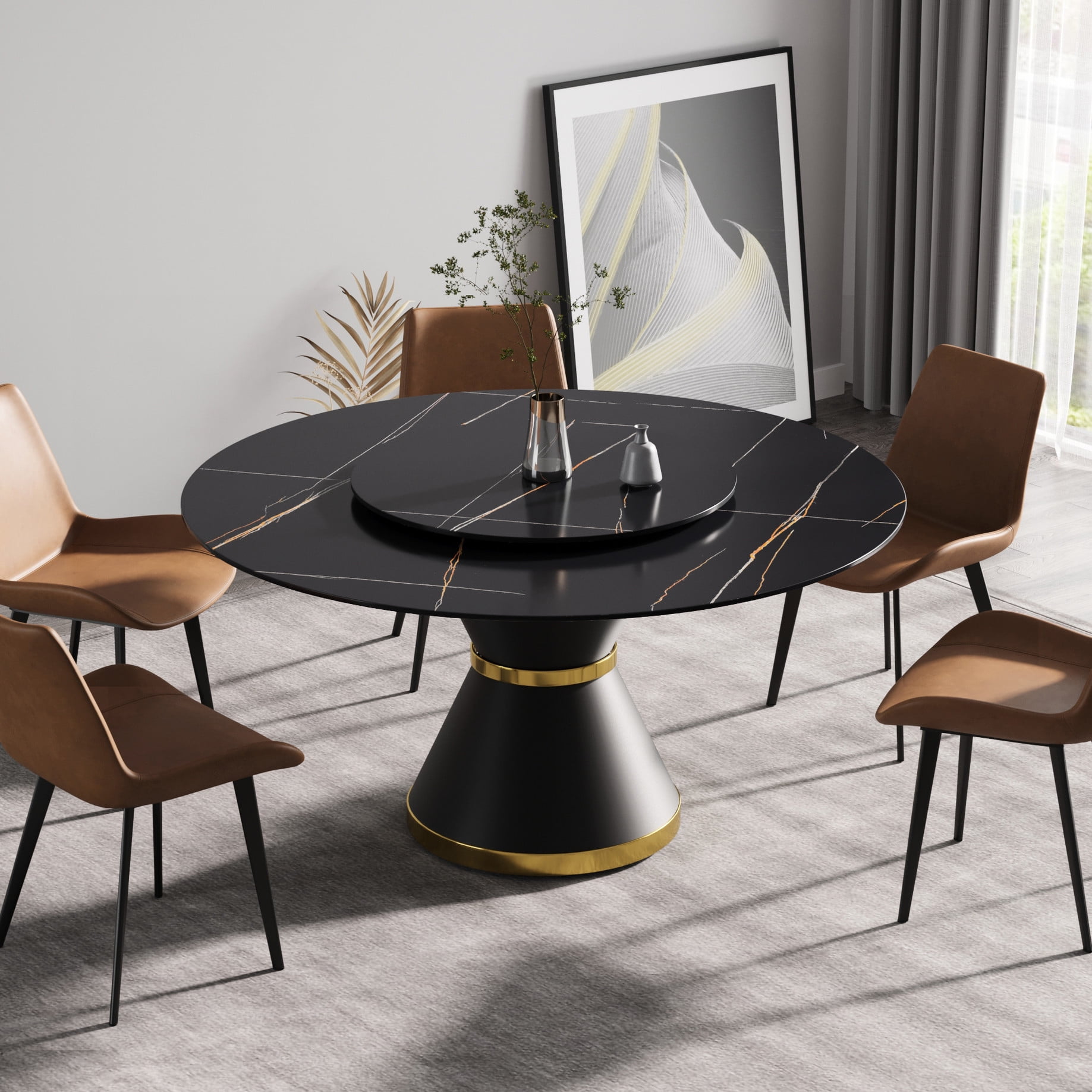 Dining Table with Rotating Disk | Seats 6, Perfect for Group Feasts | Sintered Stone Material ...
