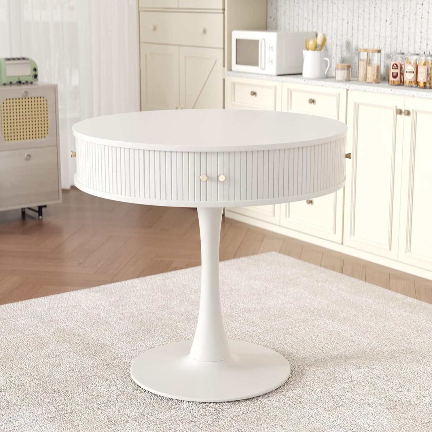 Dining Table Round with Metal Pedestal, 31.5 Inch Round Table for 2 ...
