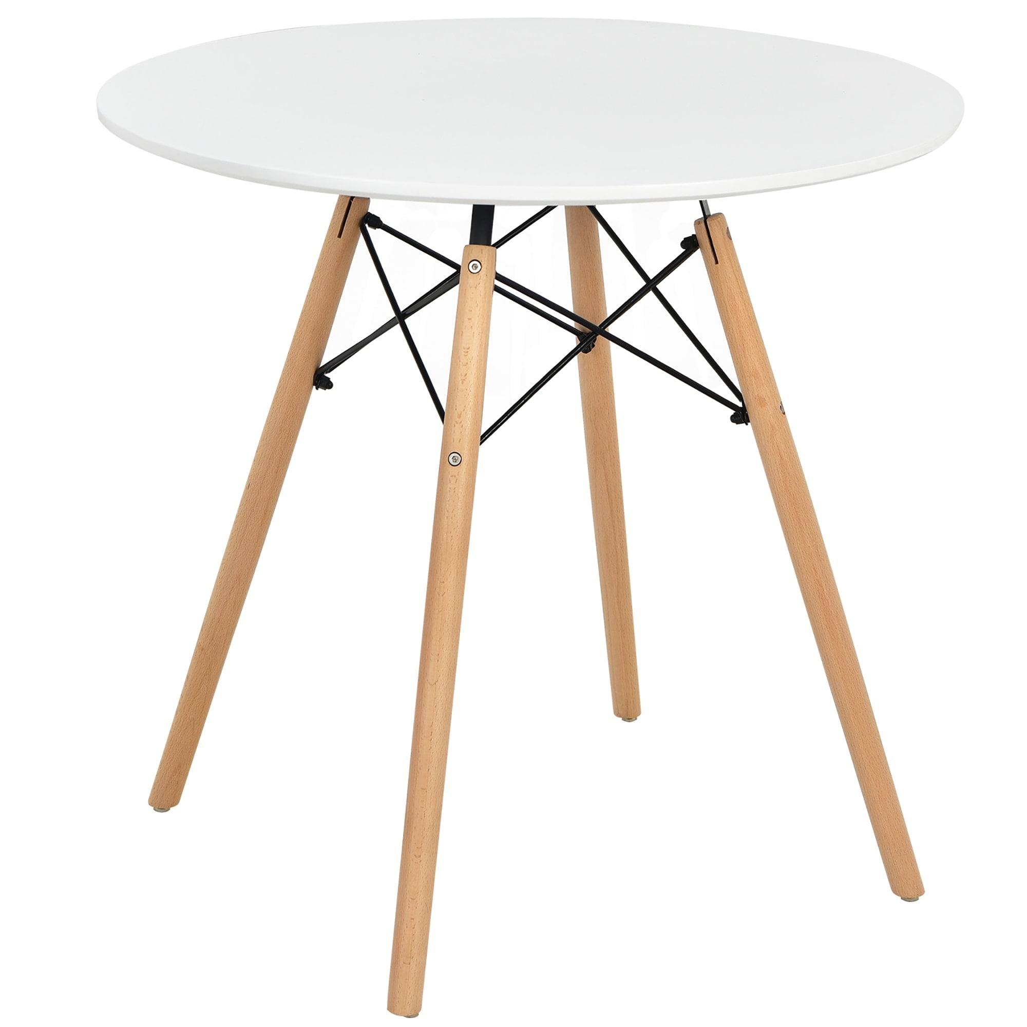Dining Table Round White Modern Dining Table Solid Wooden Leg - Walmart.com