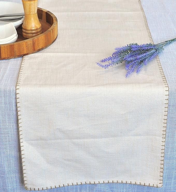Dining Table Runner With Decorative Stitch at Edge Organic Cotton Short ...
