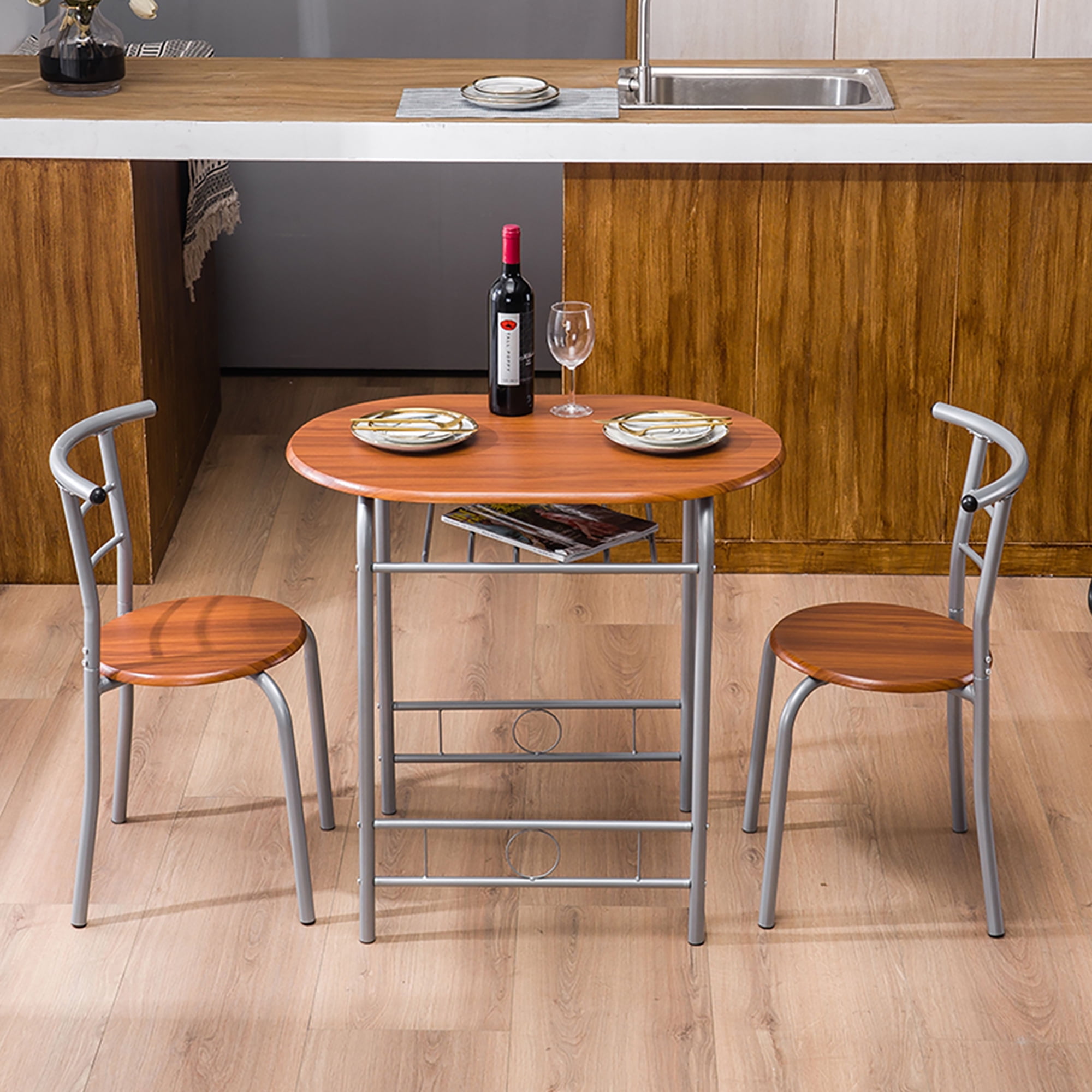 Dining Table Set for 2, 3 Pieces Small Breakfast Table Set w/ Wood Top ...