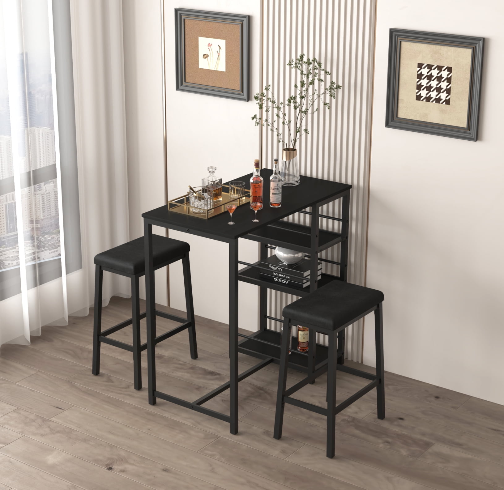 Dining Table Set For 2 With 3 Tier Storage Shelves, Counter Height ...
