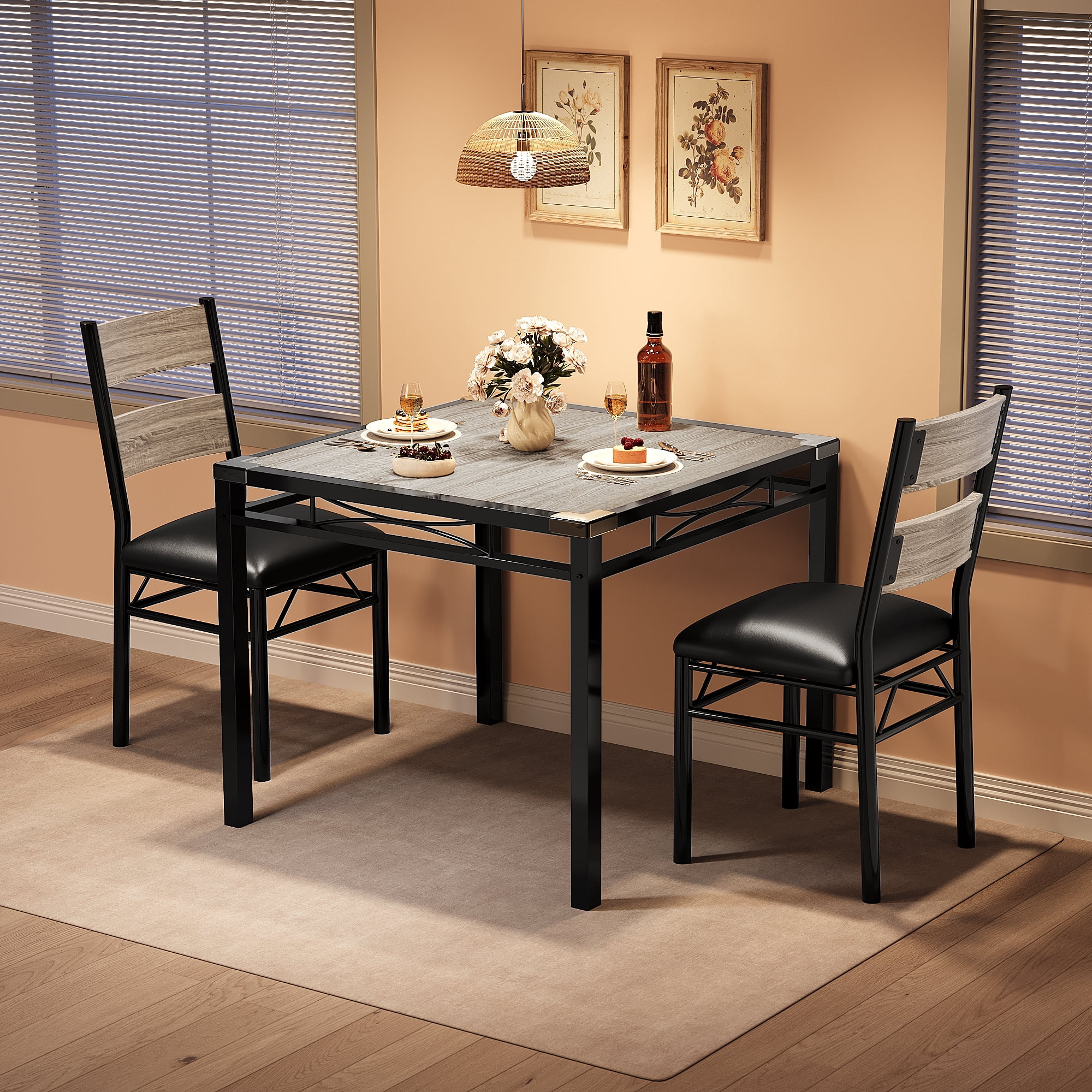 Dining Table Set for 2, Compact Kitchen Table and Upholstered Chairs ...
