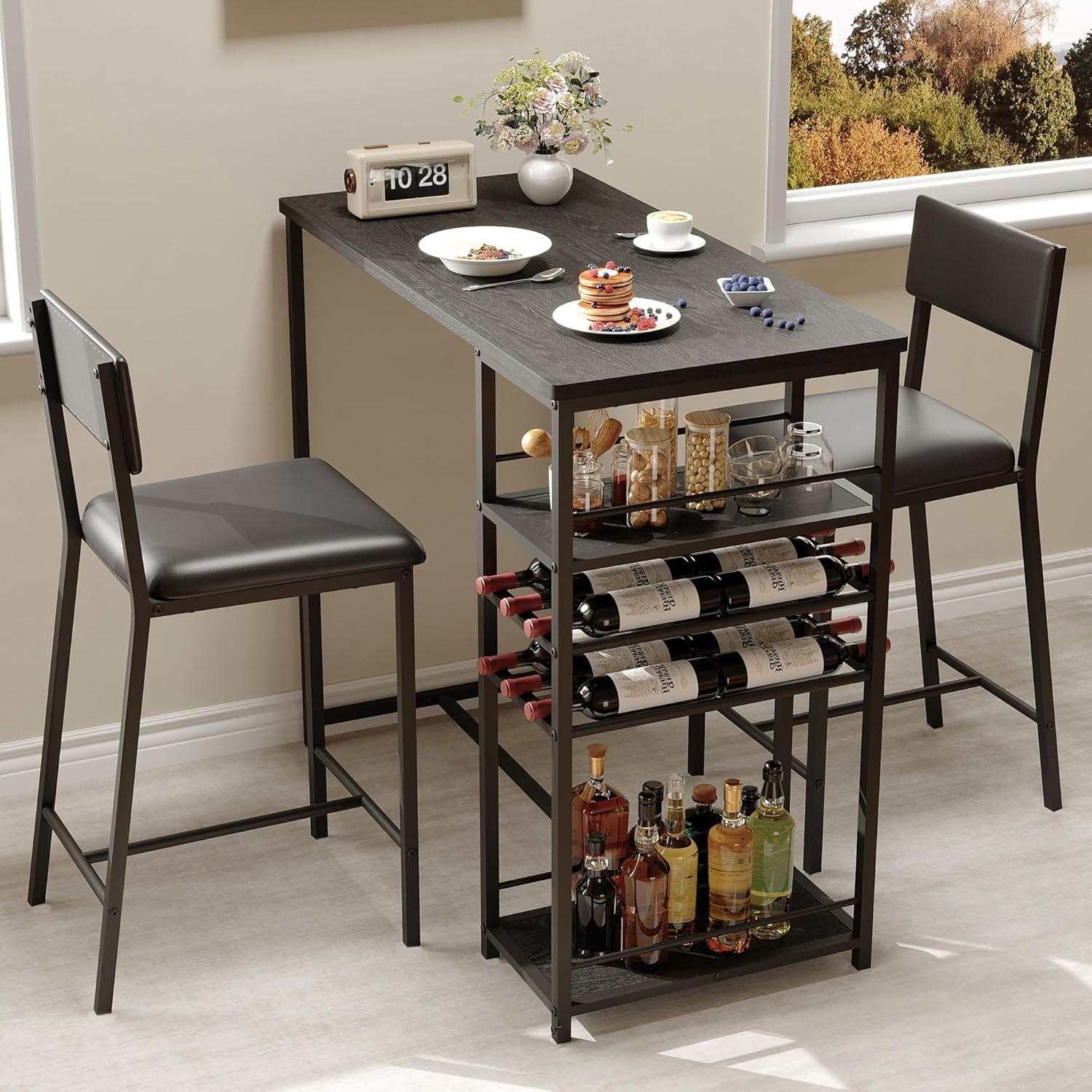 Dining Table Set for 2, Counter Height Kitchen Table with Storage ...