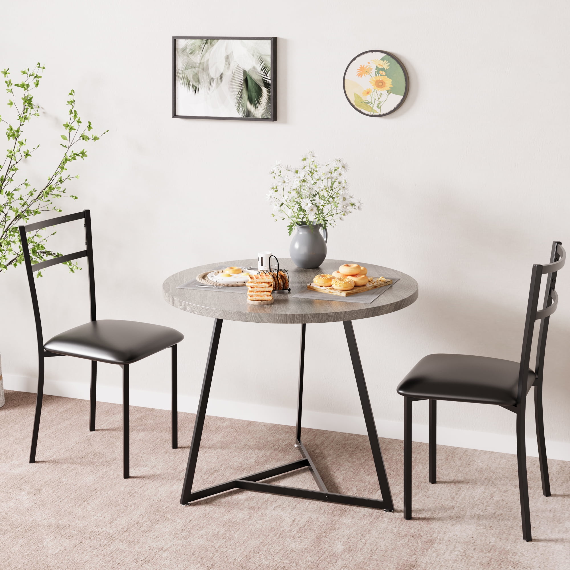 Dining Table Set for 2,Kitchen Table and Chairs for 2,Modern Round ...