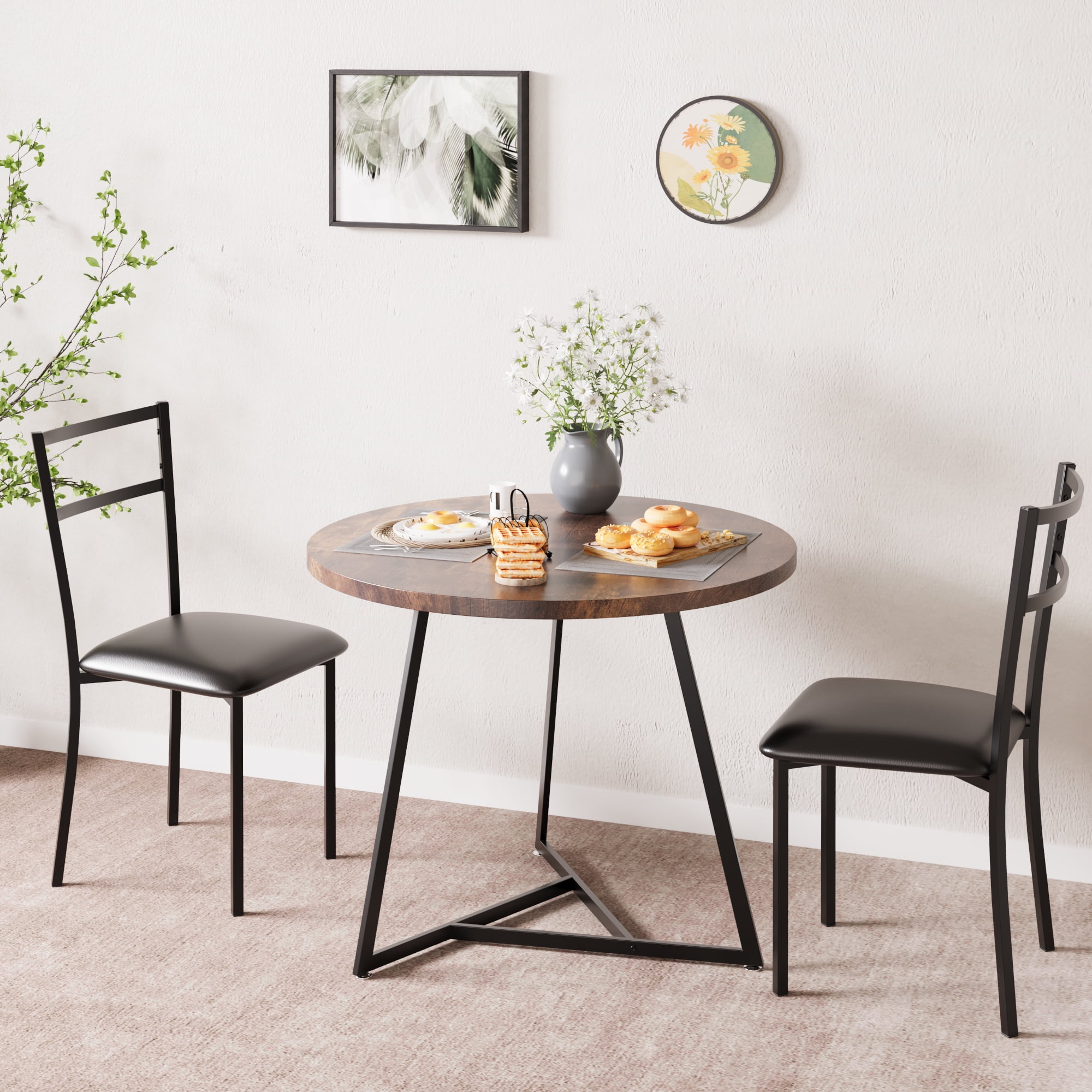 Dining Table Set for 2, Round Kitchen Table and Chairs for 2, Modern ...