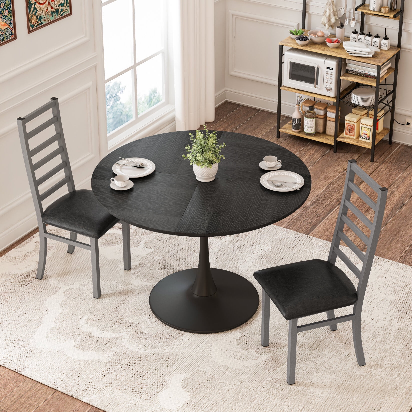 Dining Table Set for 2, Small Kitchen Table Chairs Set of 2, Round 47 ...