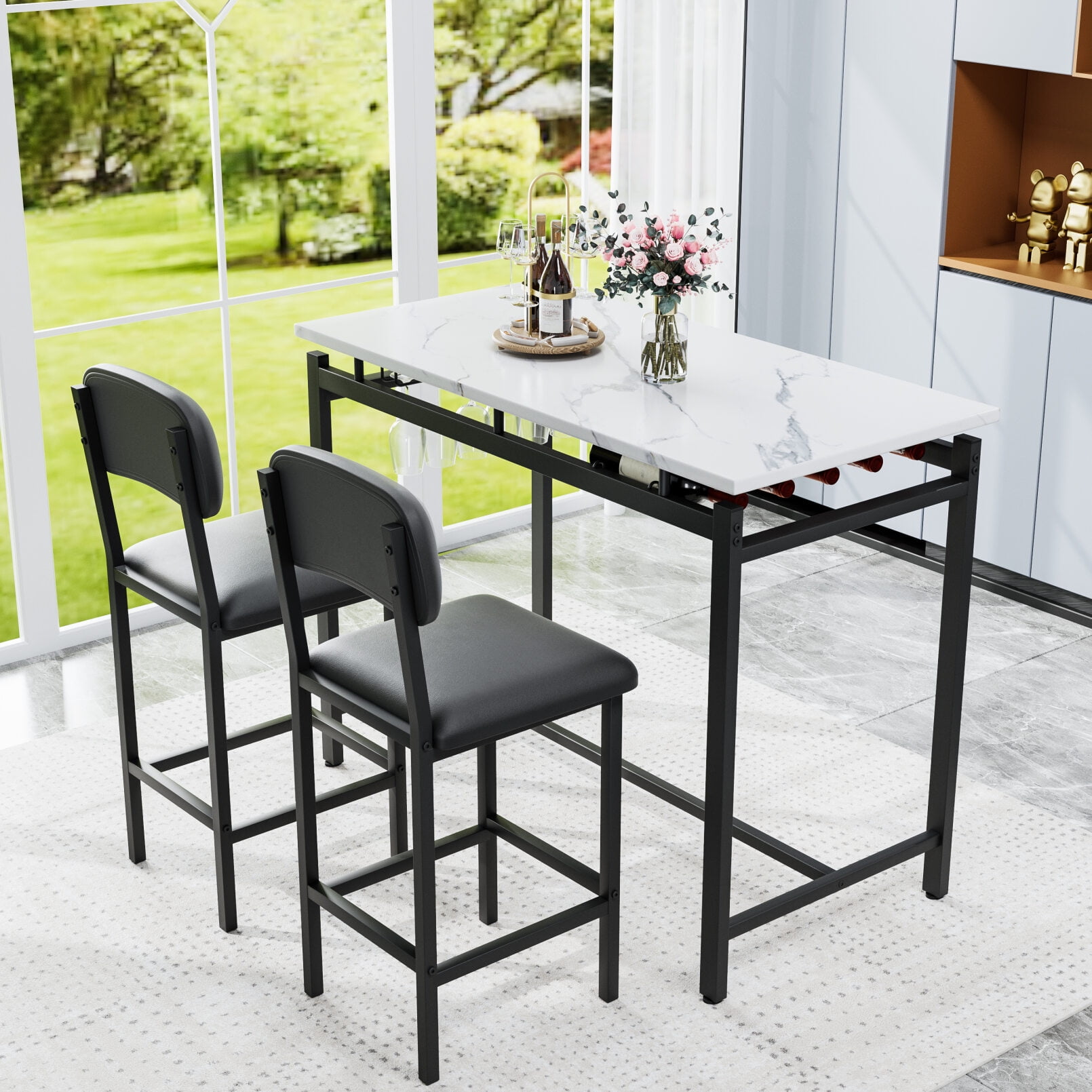 Dining Table Set, 3 Piece Kitchen Table and Chairs for 2 with ...