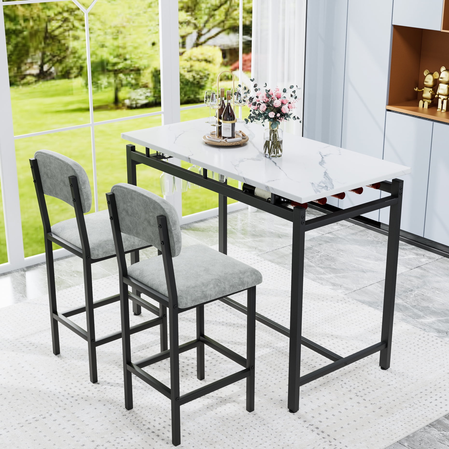 Dining Table Set, 3 Piece Kitchen Table and Chairs for 2 with ...