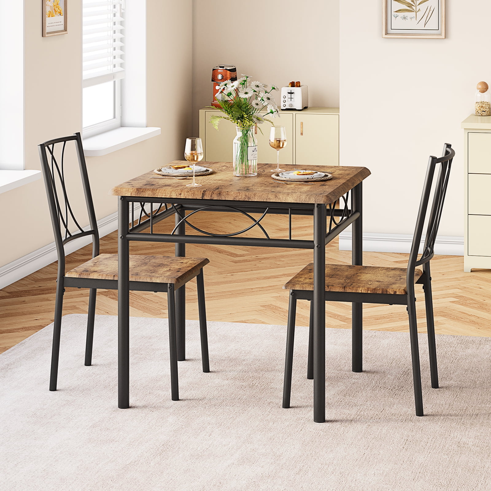 Dining Table Set, 3 Piece Kitchen Table Set for 2, Dining Table Set of ...