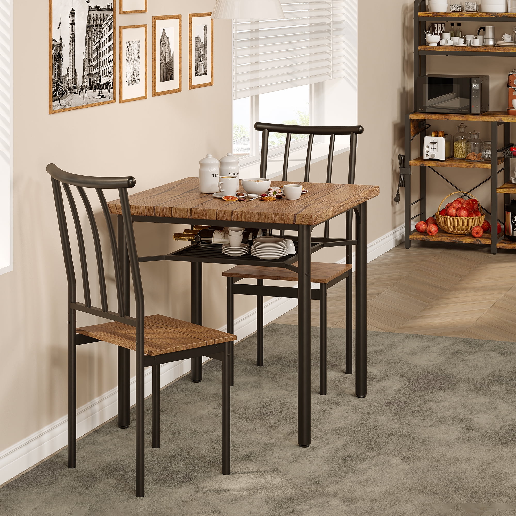 Dining Table Set, 3 Piece Dining Table Set for 2, Square Kitchen Table ...
