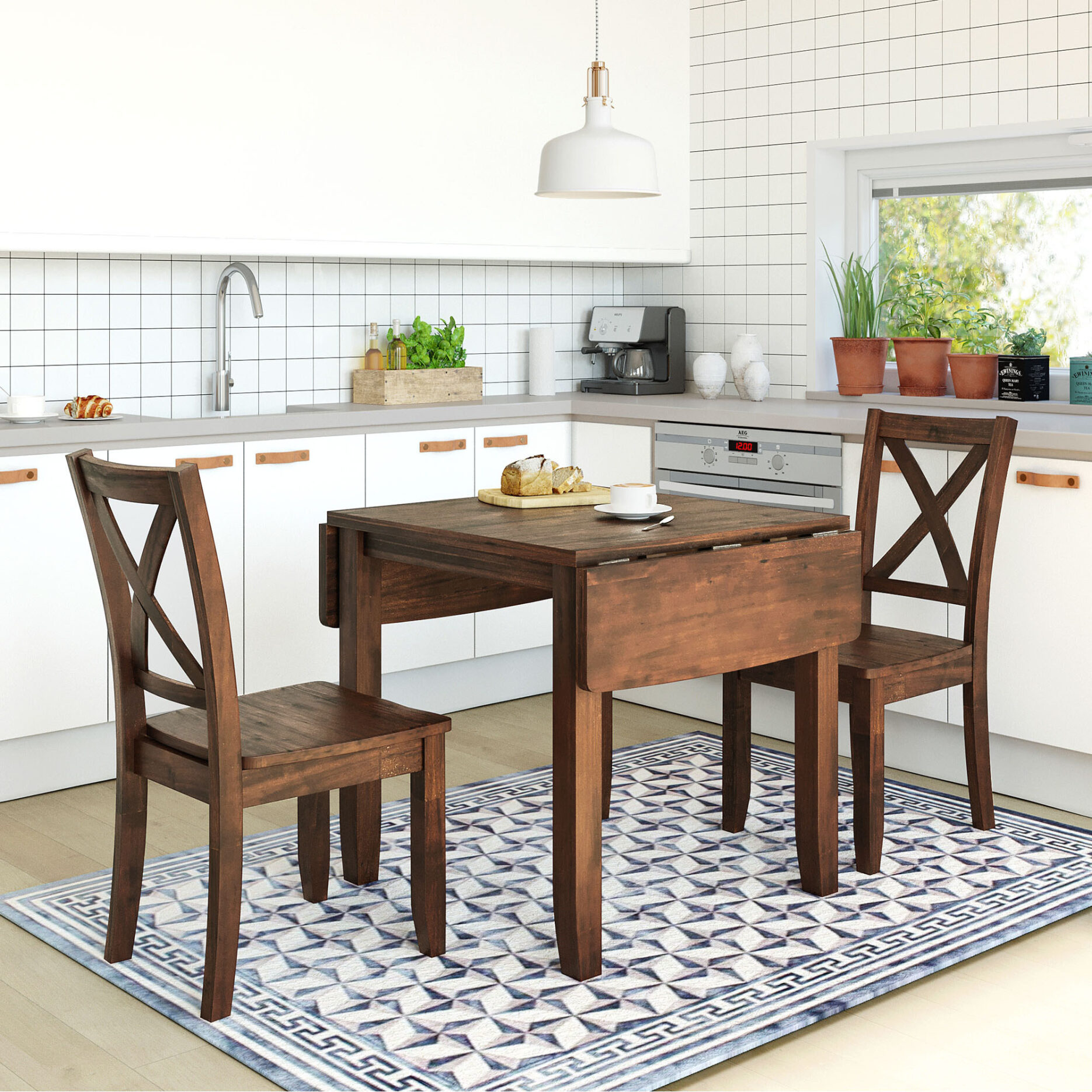 Dining Table Set, 3-Piece Wood Drop Leaf Breakfast Nook Dining Table ...