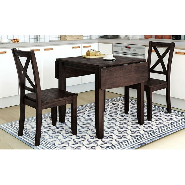 Dining Table Set, 3-Piece Wood Drop Leaf Breakfast Nook Dining Table ...