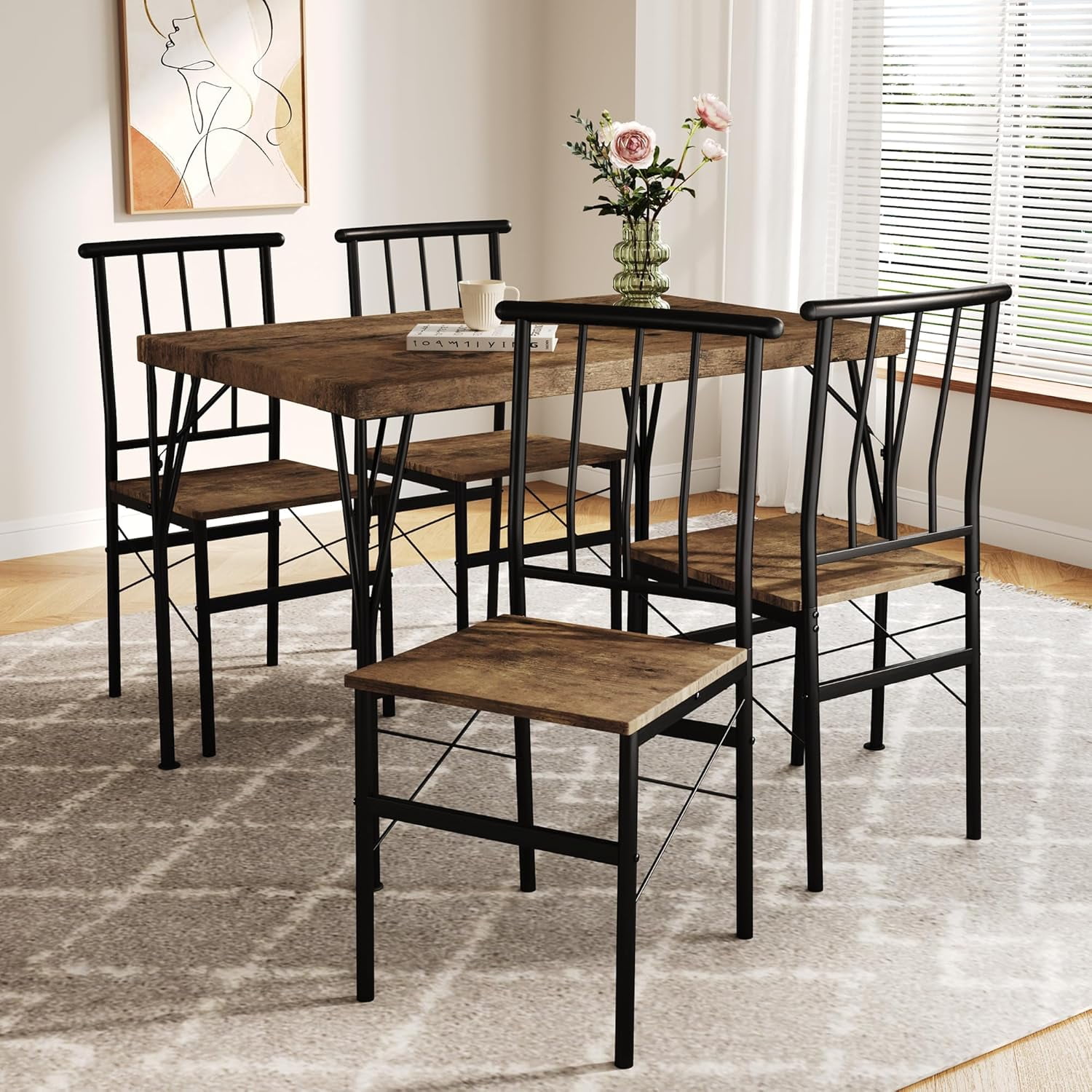 Dining Table Set for 4 with 1.6" Thick Tabletop, 5-Piece Kitchen Table ...