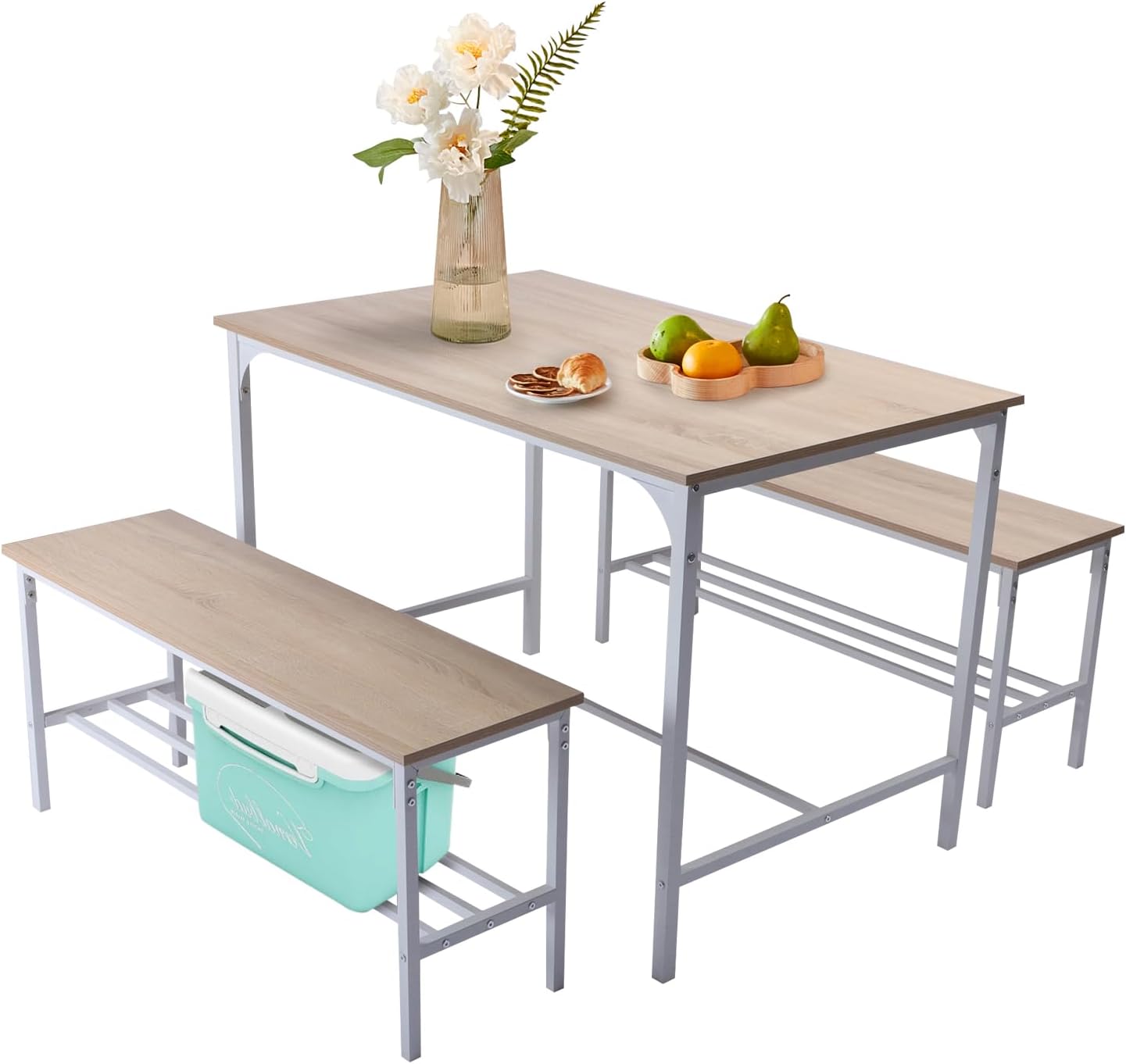 Dining Table Set for 4, 3 Piece Dining Set with Storage Shelves, 43.3 ...