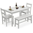 Alohappy 4-Piece White Dinette Set: Rectangular Wood Dining Table, 2 PU ...