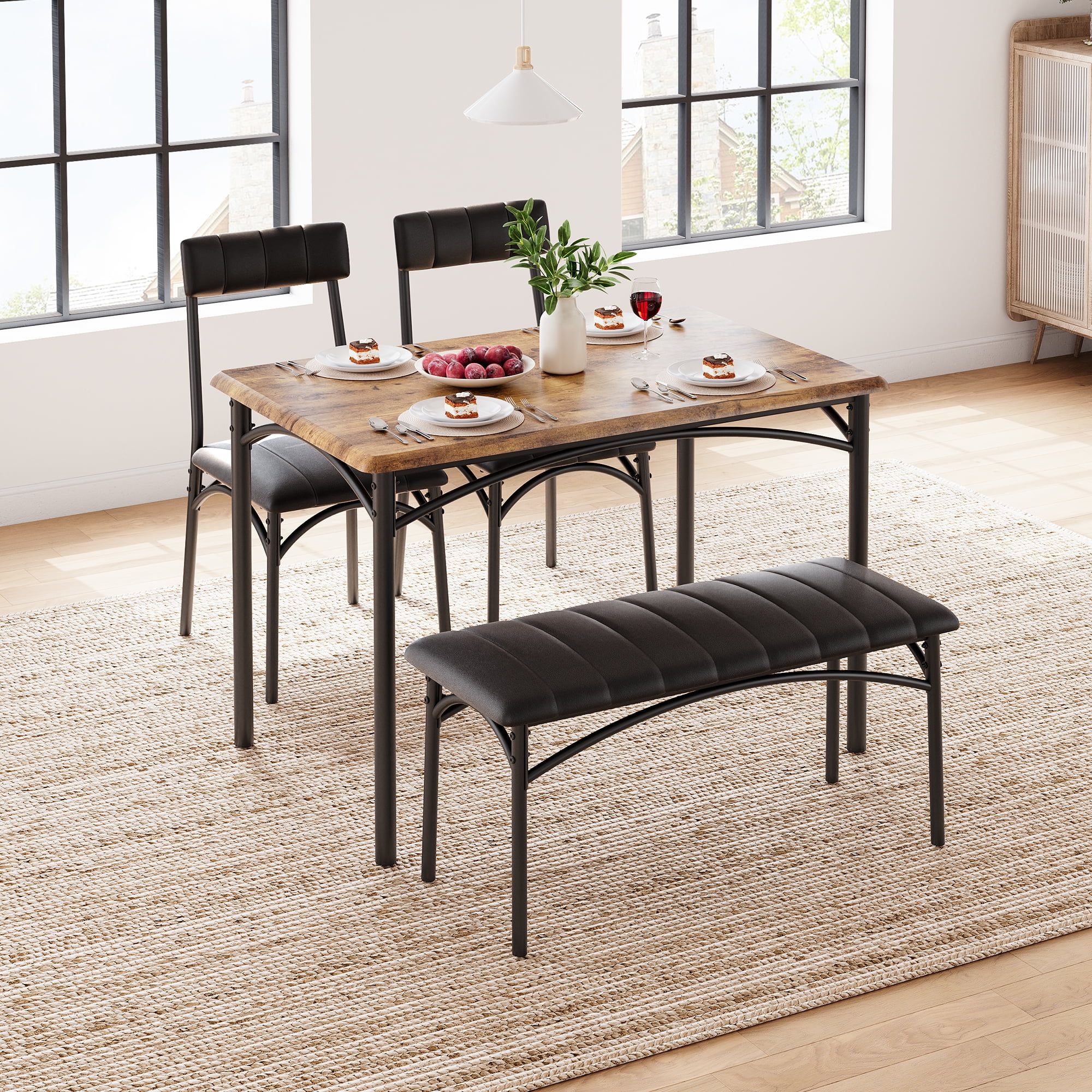 Dining Table Set for 4, 4 Piece Kitchen Table and Chairs, Rectangular ...
