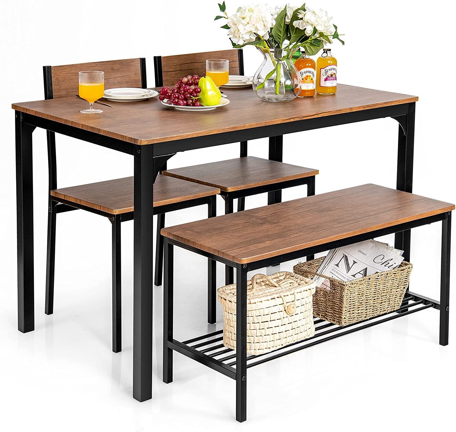 Dining Table Set for 4, 43" Kitchen Table and Chairs, Dining Bench with ...