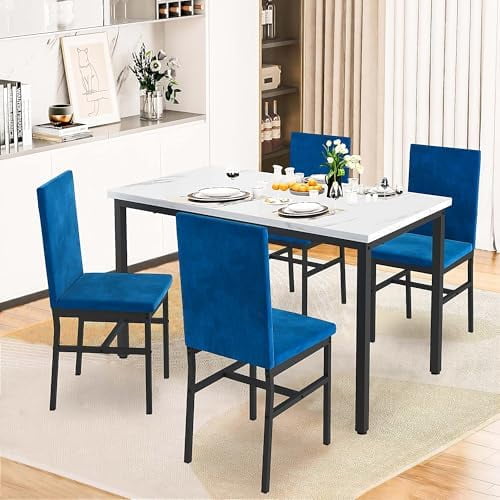 Dining Table Set for 4, 47.2" Faux Marble Kitchen Table Set with 4 ...