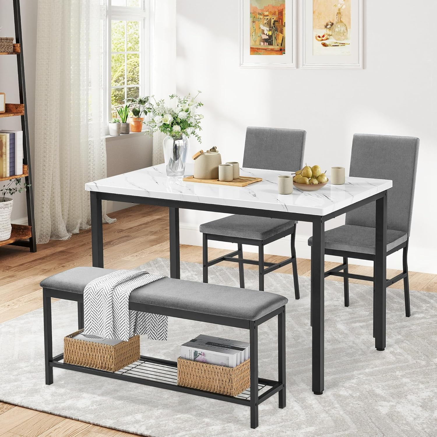 Dining Table Set for 4, 47.2" Faux Marble Kitchen Table Set with ...