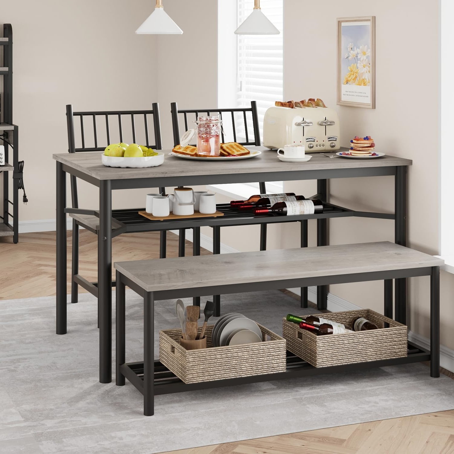 Dining Table Set for 4, 47.2" Rectangular Kitchen Table Set with 2 ...