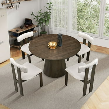 5 Piece Round Dining Table Set, Kitchen Table Sets Dinette Set for ...