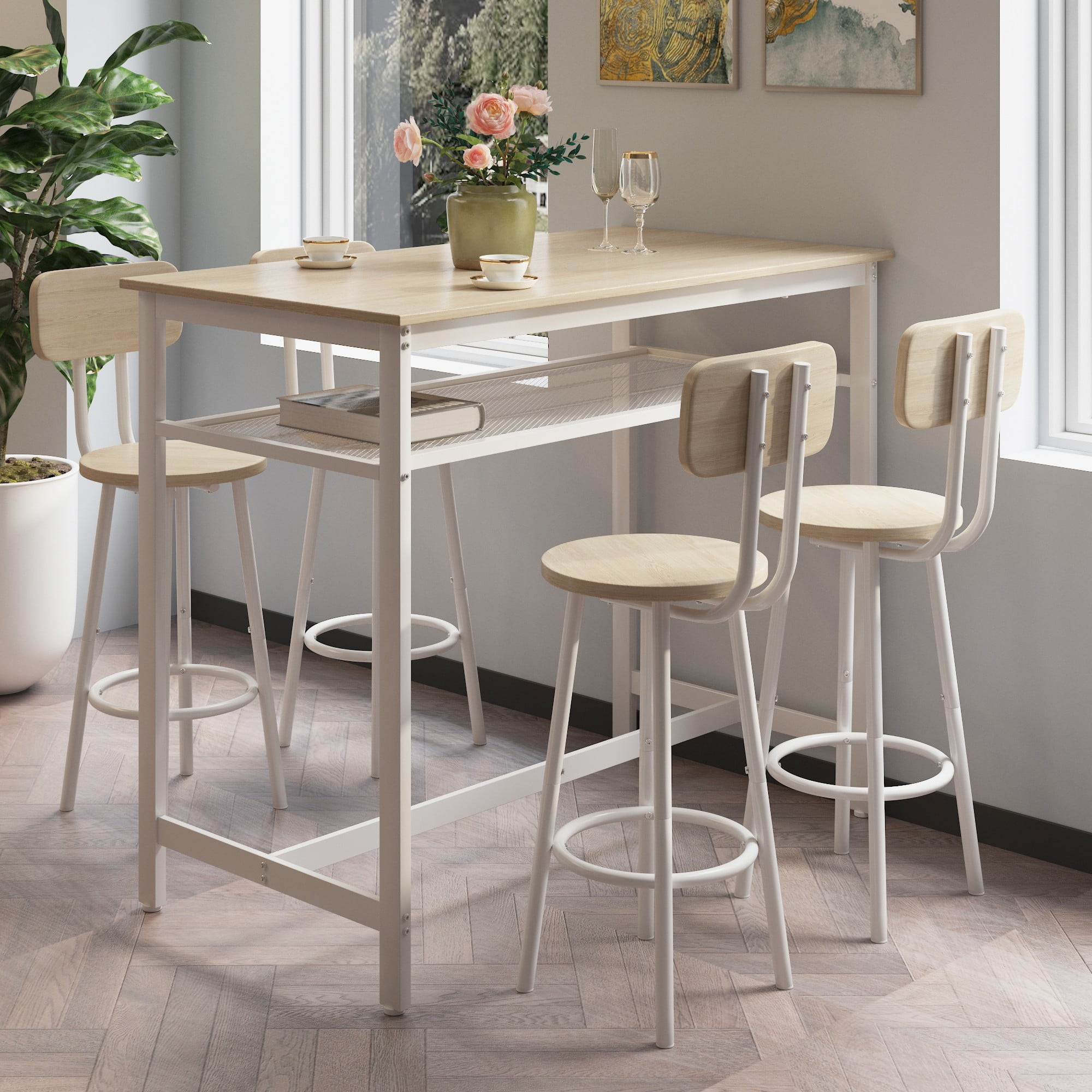 Dining Table Set for 4,5 Piece Bar Table and Chairs Set,Counter Height ...