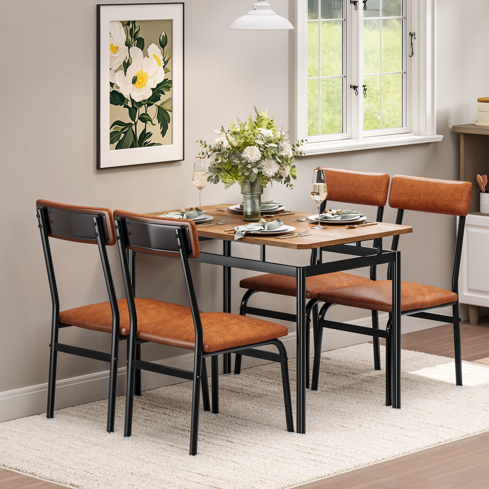 Dining Table Set for 4, 5-Piece Dining Table Set,Wood & Metal Kitchen ...