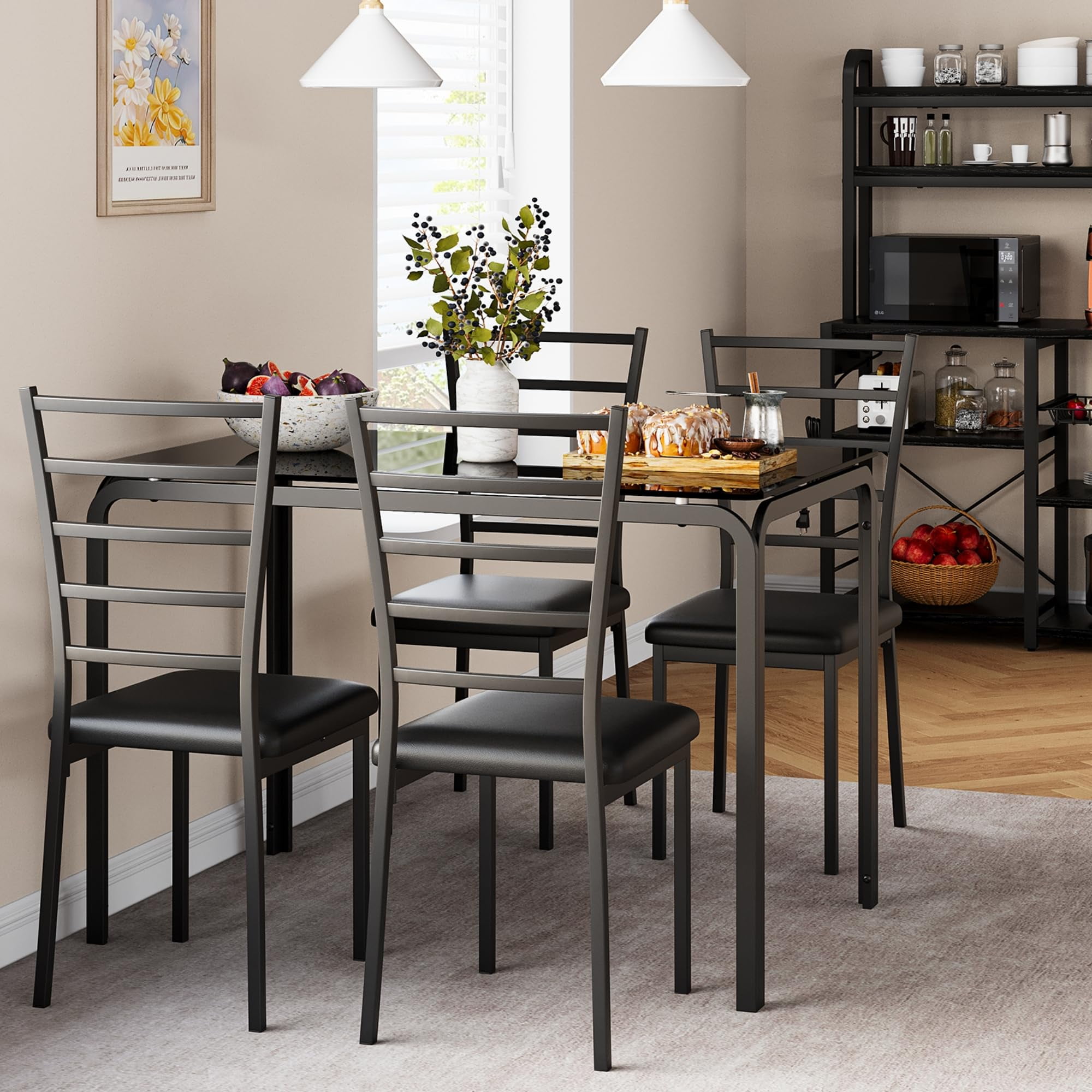 Dining Table Set for 4, 5 Piece Kitchen Dining Room Table Set,Wood ...