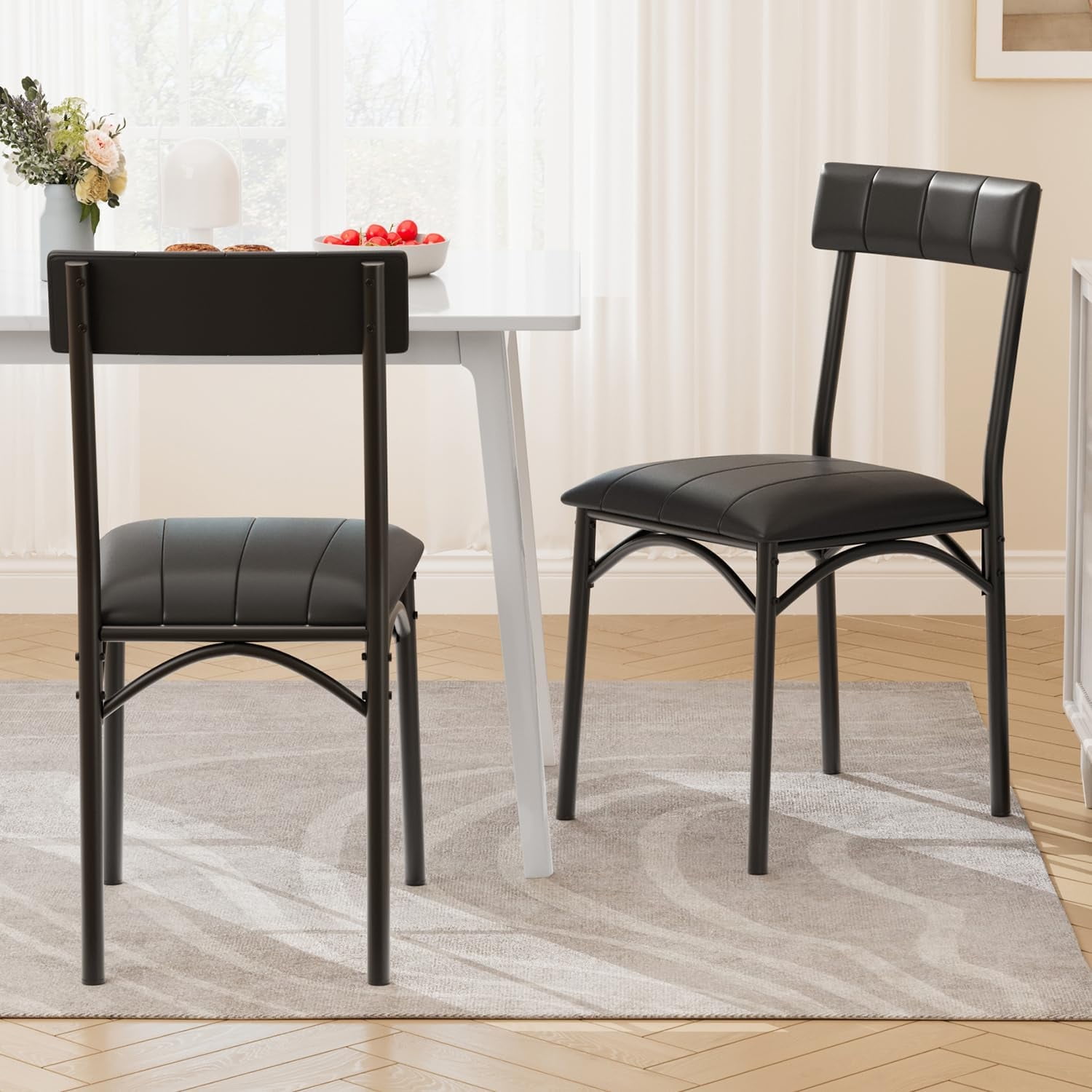 Dining Chairs Set of 2, PU Leather Kitchen Chairs for 2, Dining Room ...