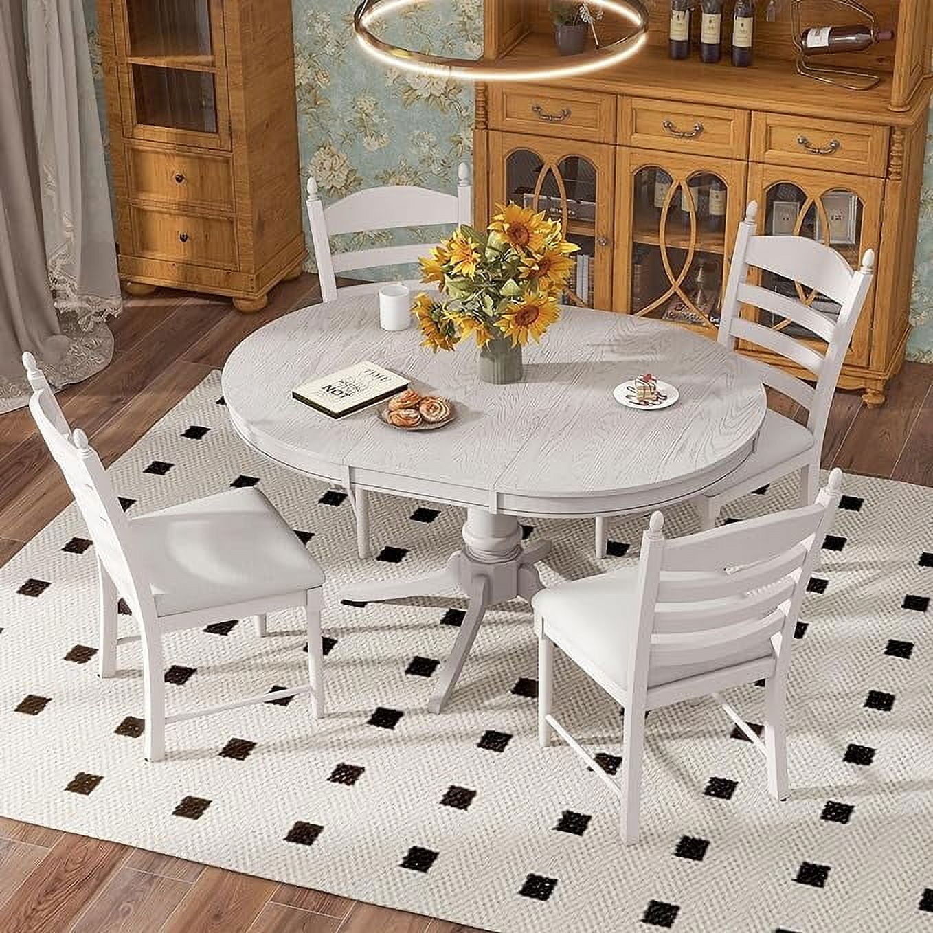 Dining Table Set for 4, 5-Piece Round Kitchen Table and Chairs for 4 ...
