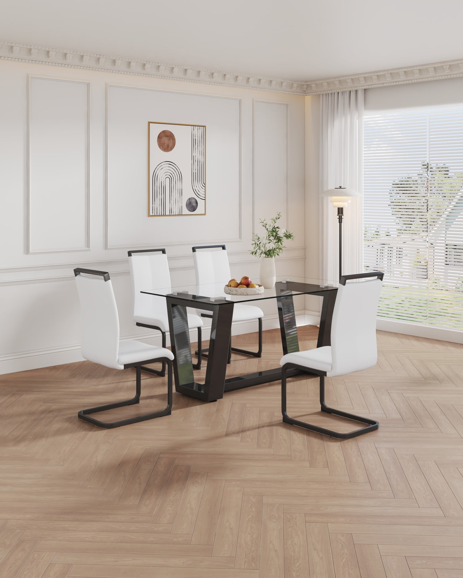Dining Table Set for 4, 63" Modern Rectangular Kitchen Table with ...