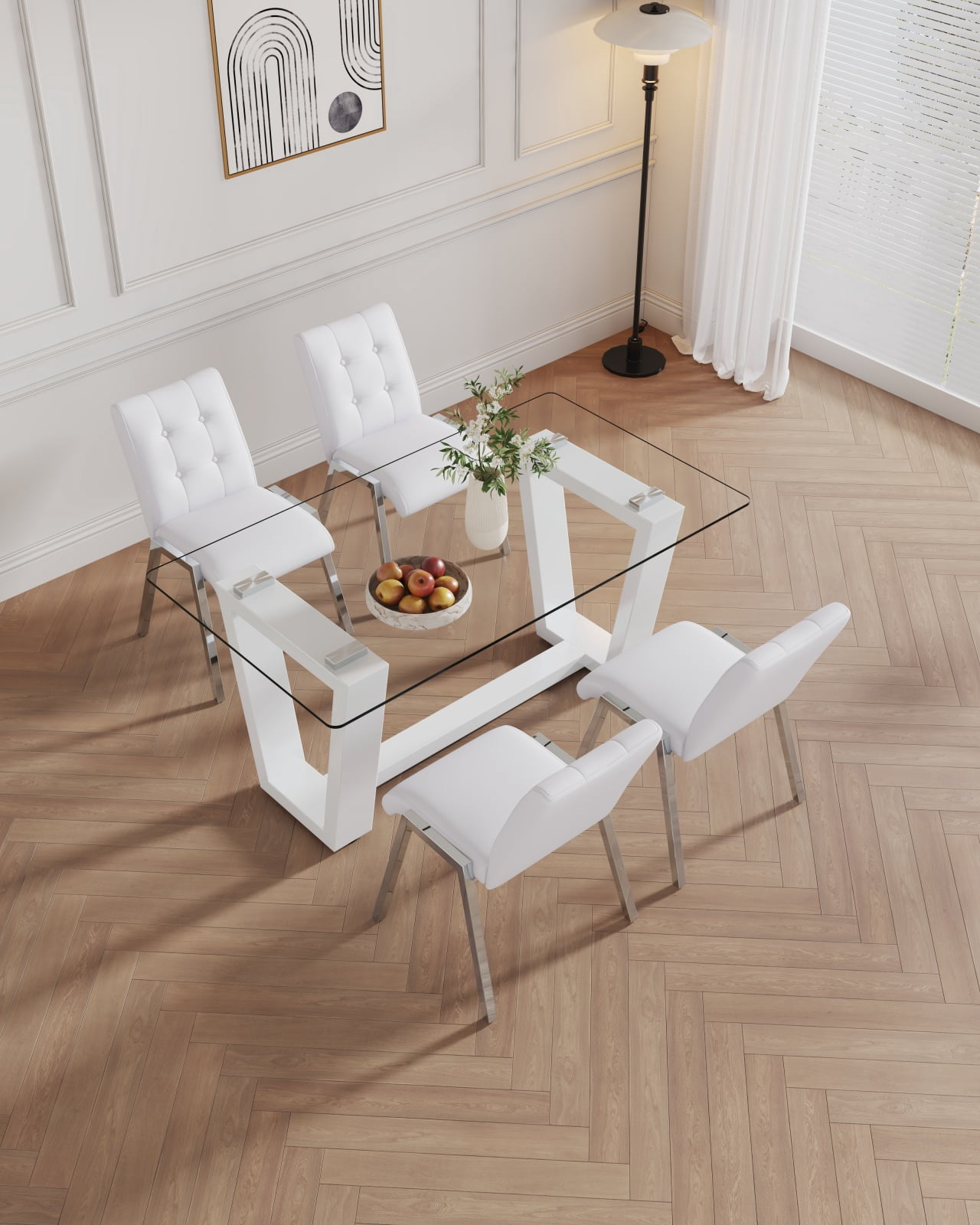 Dining Table Set for 4, 63" Modern Rectangular Kitchen Table with ...