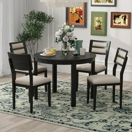 EUROCO 5PCS Retro Round Dining Table Set 42 Extendable Dining Set for 4 with 16 W Removable Leaf and 4 Upholstered Chairs Kitchen Table Set for Dining Room Walmart