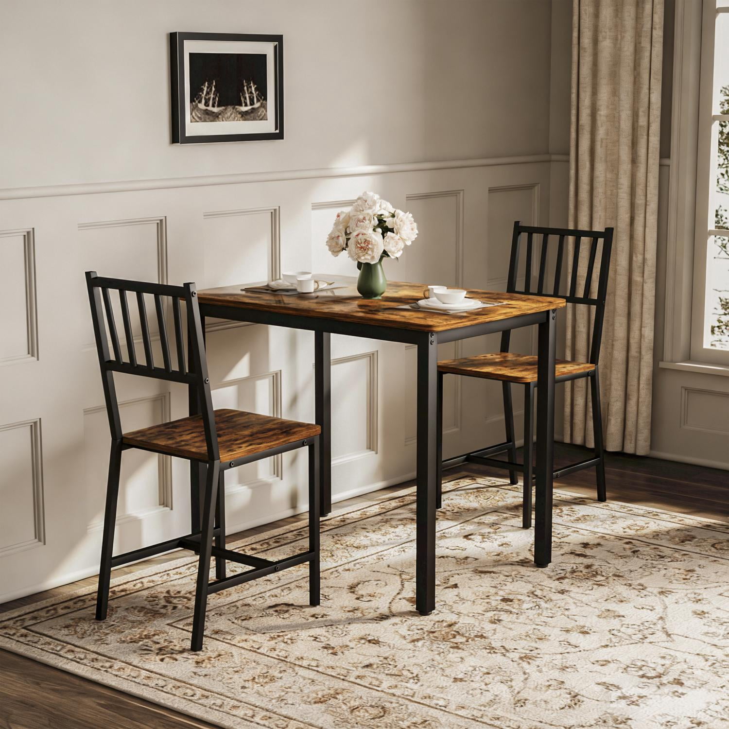 Dining Table Set for 4, Bar Table with 2 Benches, Industrial Kitchen ...