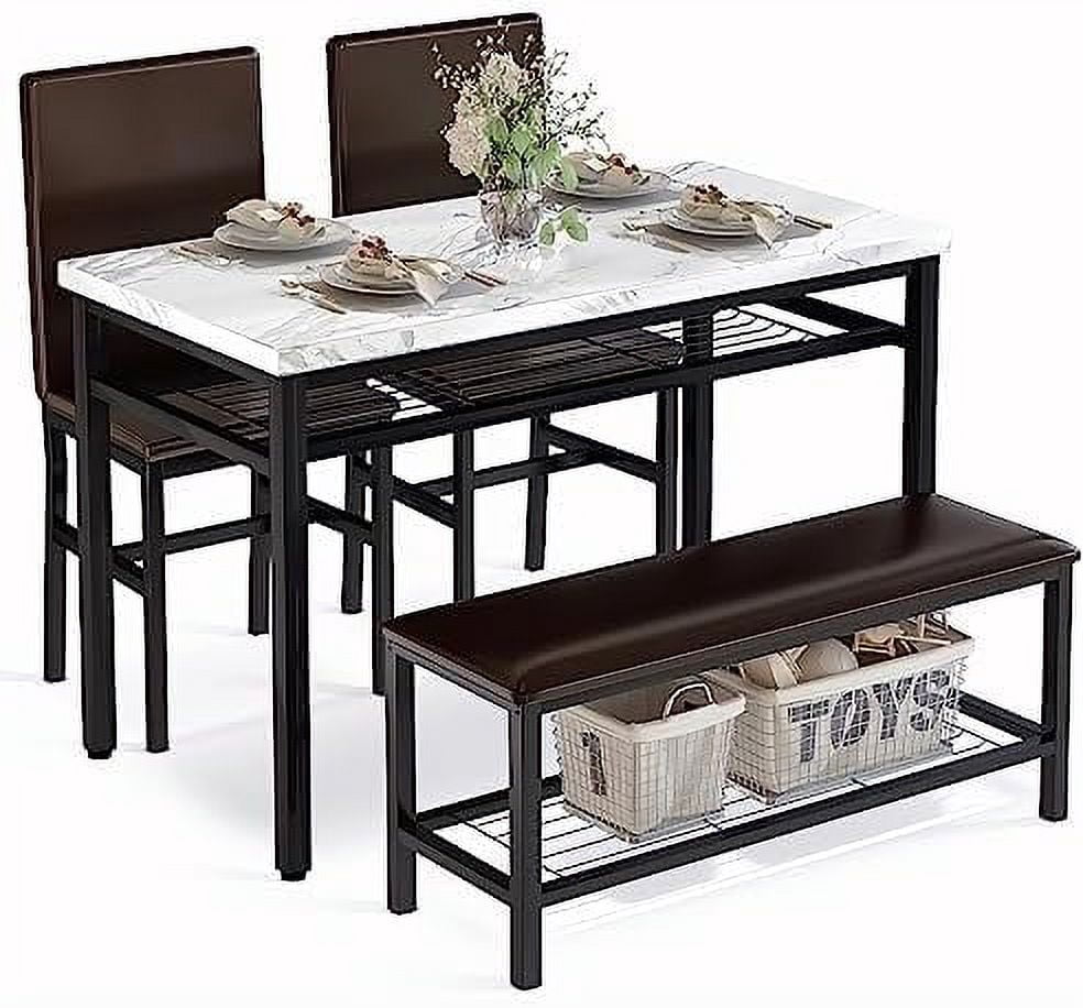 Dining Table Set for 4 with Bench and Chairs,Faux Mable Small Kitchen ...
