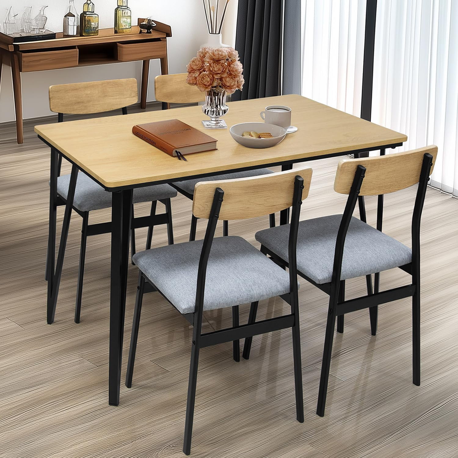 Dining Table Set for 4 with Chairs Farmhouse Kitchen Table Chairs Set ...