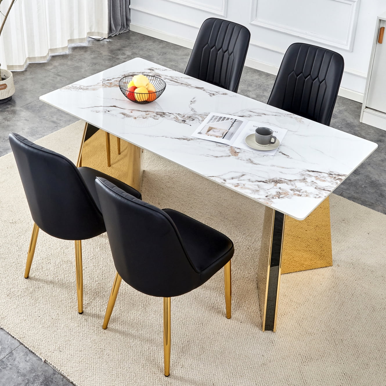 Dining Table Set for 4, Cold Jade Patterned Sintered Stone Table with ...