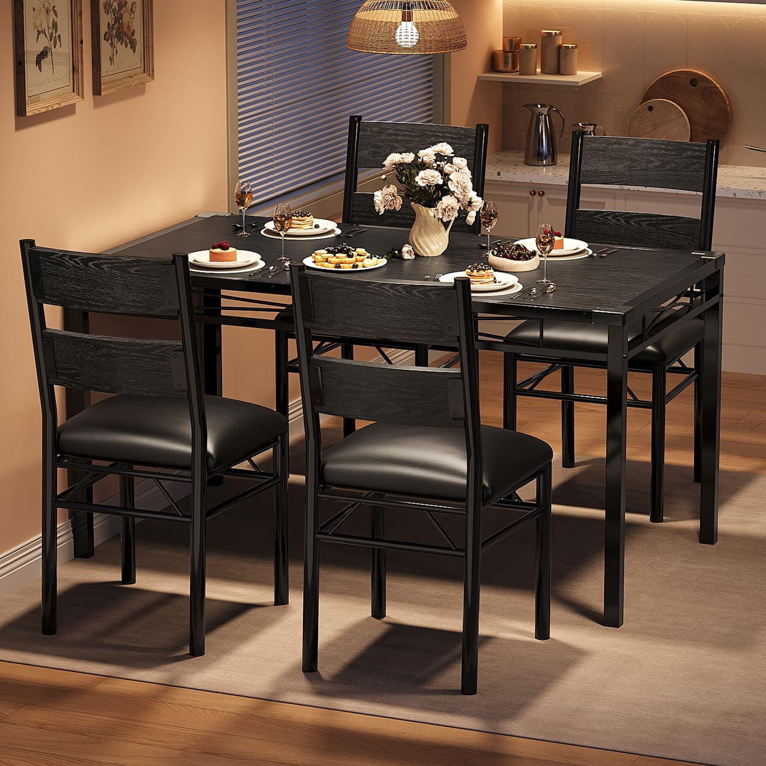 Dining Table Set for 4 with Corner Protector, Dining Room Table Set for ...