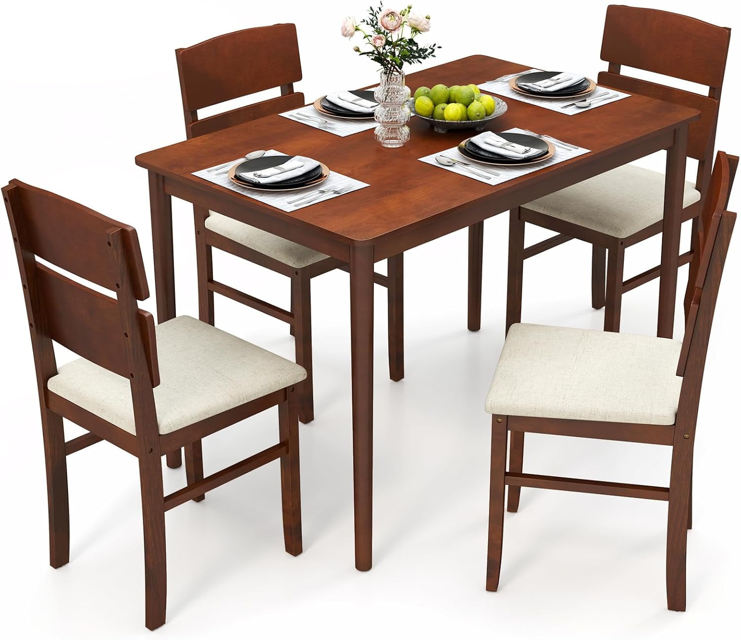 Dining Table Set for 4, Dinette Set with Table and 4 Padded Seat ...
