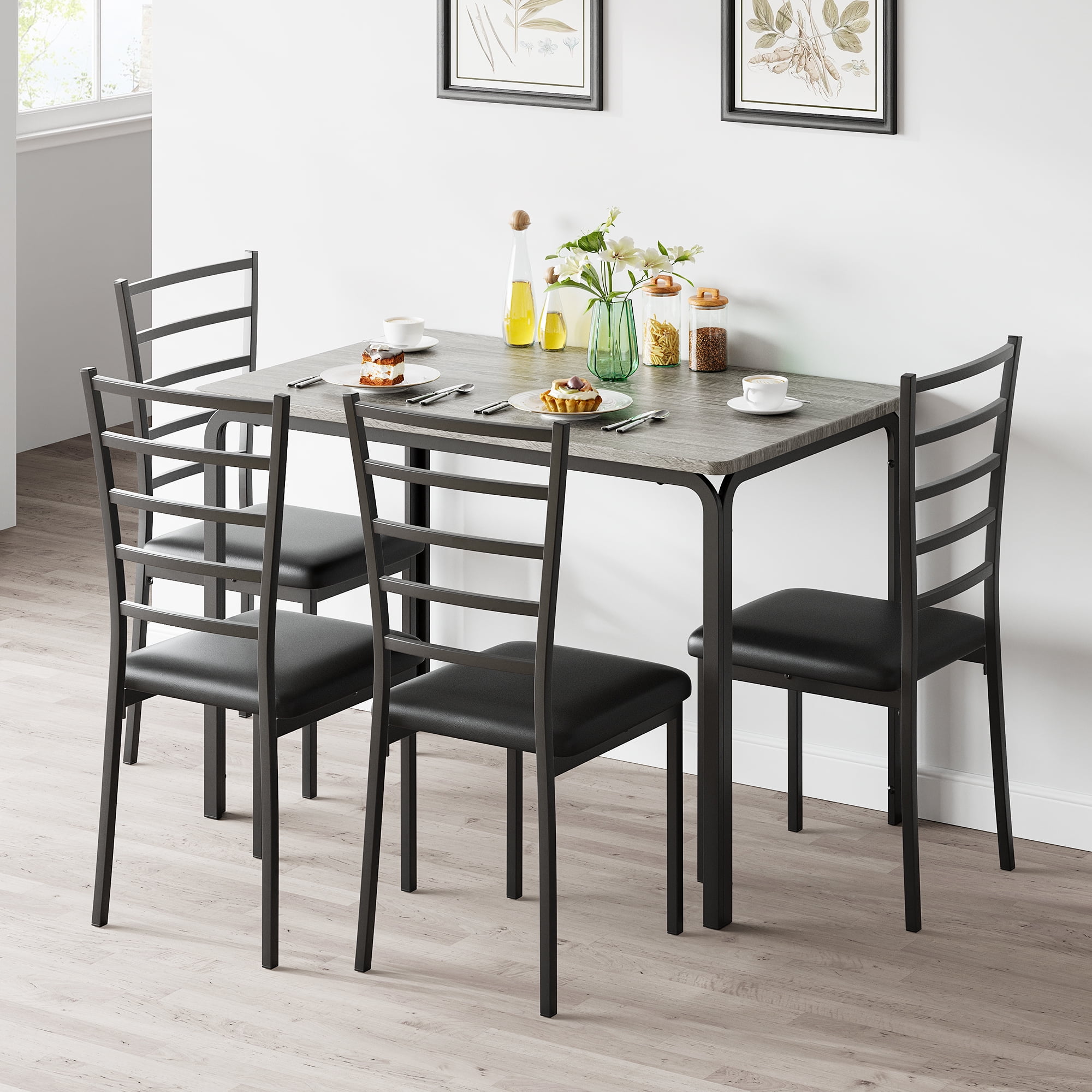 Dining Table Set for 4, Dining Room Table with 4 Upholstered Chairs ...