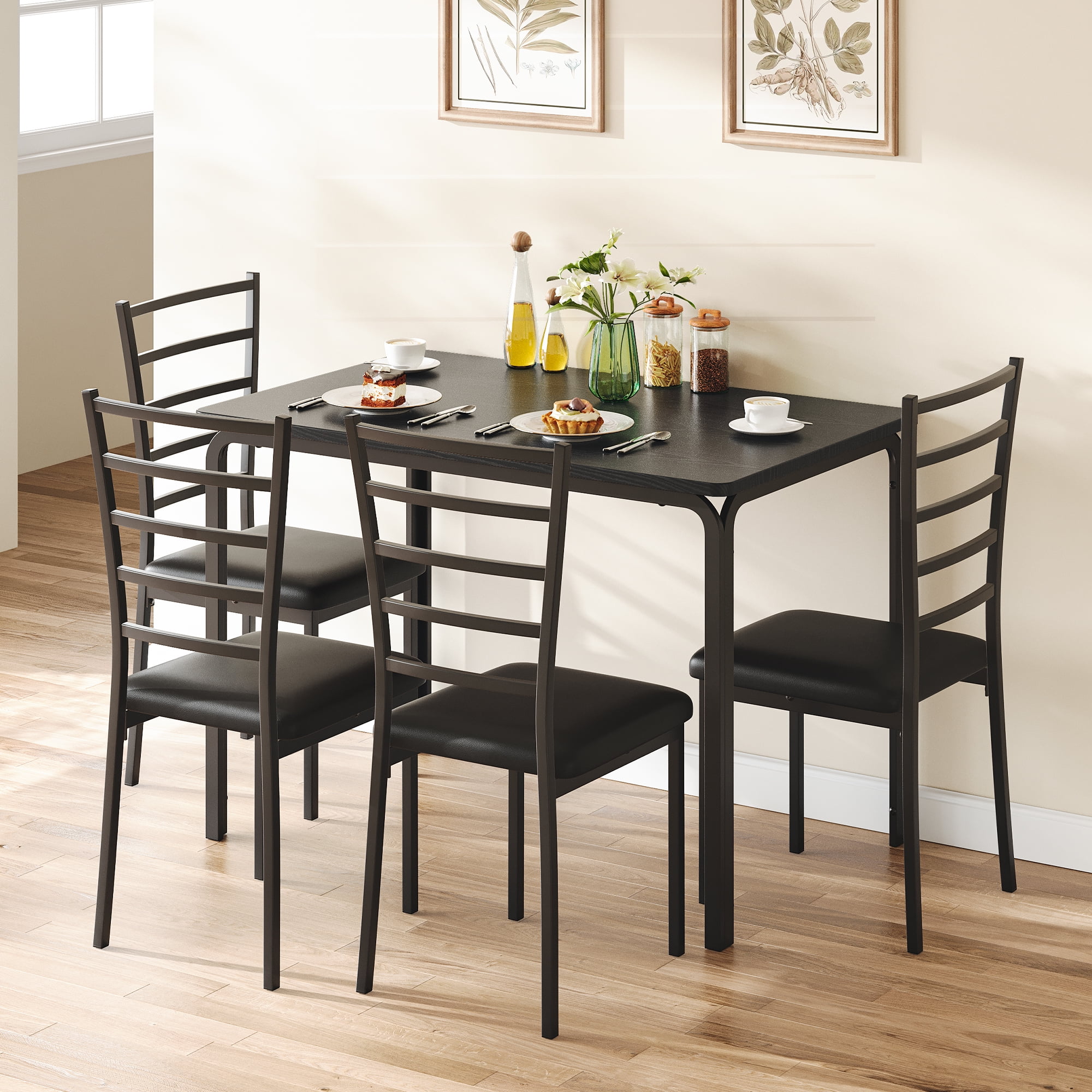 Dining Table Set for 4, Dining Room Table with 4 Upholstered Chairs ...