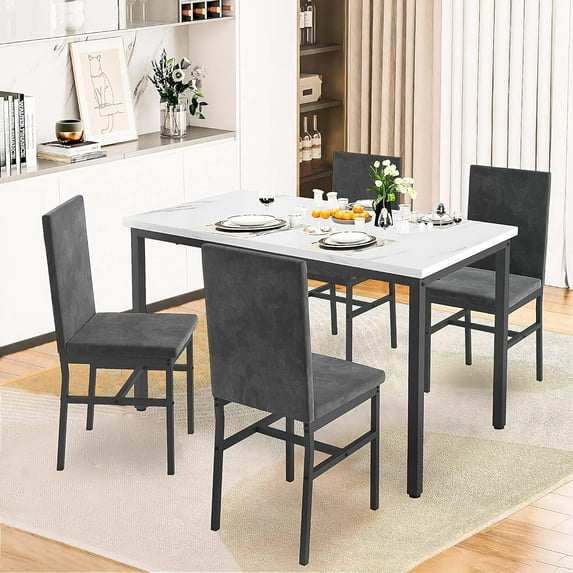 Dining Table Set for 4, Faux Marble Dining Table Set with 4 Velvet ...