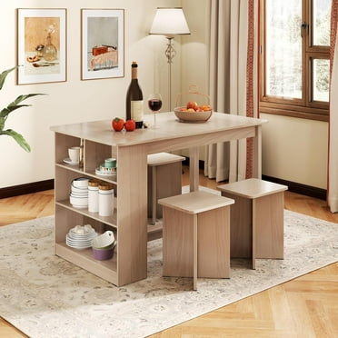 3-Piece Counter High Bar Table Set with Socket and 2 Fabric Padded Bar ...
